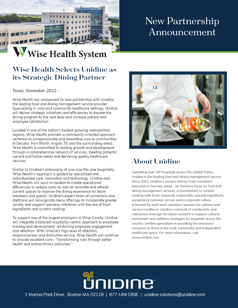 New Partnership Announcements - Unidine